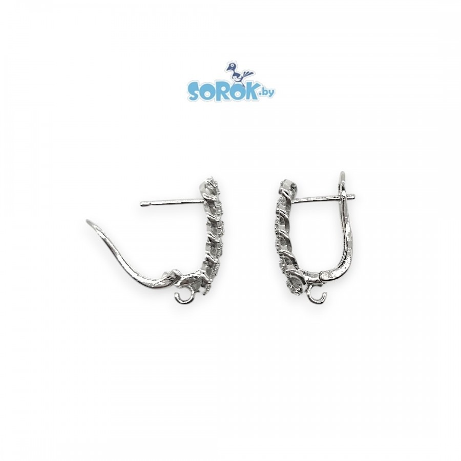 ШВЕНЗА с цирконами колосок английский замок родий ПАРА купить в Минске цена